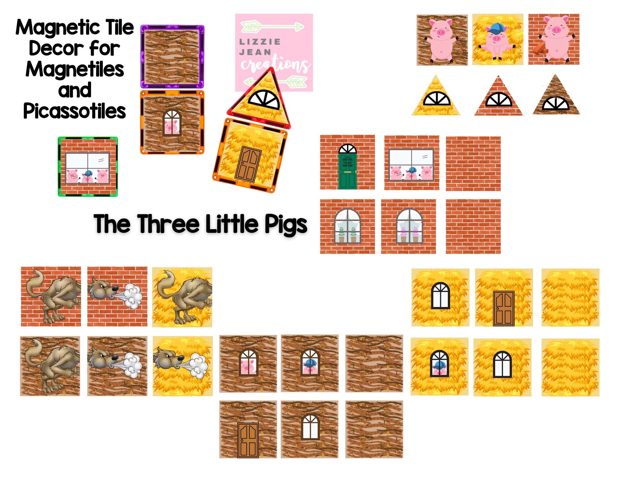 Three Little Pigs Printable Magnetic Tile Stickers | Magna-tiles ...