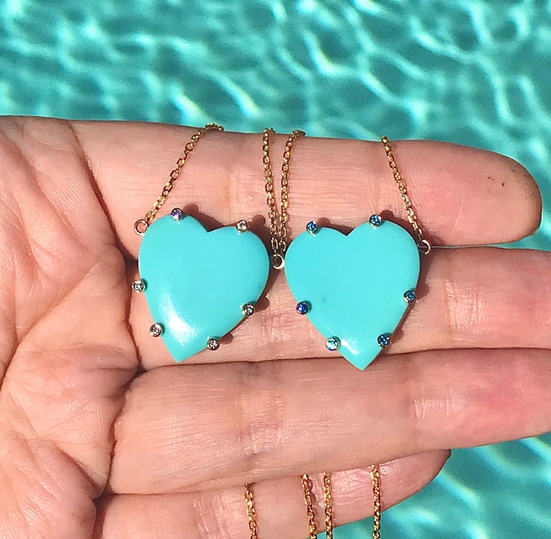 Turquoise Heart 14k Gold Necklace Sleeping Beauty Turquoise Necklace ...