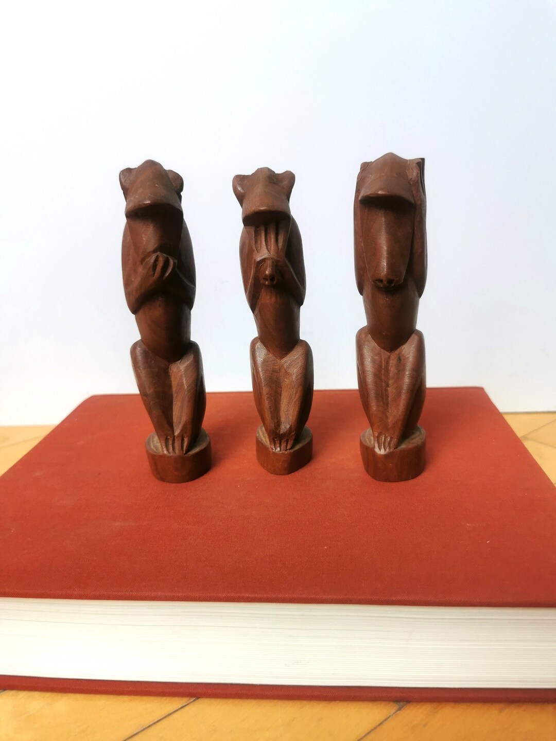 Mid Century Hand Carved Teak Wood Three Wise Monkeys See No Evil Hear ...