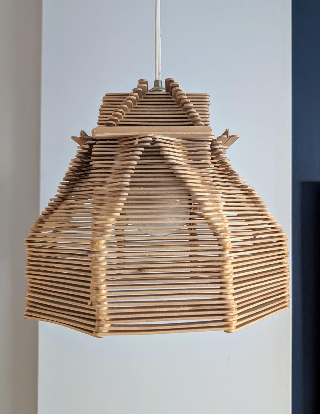 Vintage Tramp Art Popsicle Stick Hanging Lamp Folk Art - Etsy