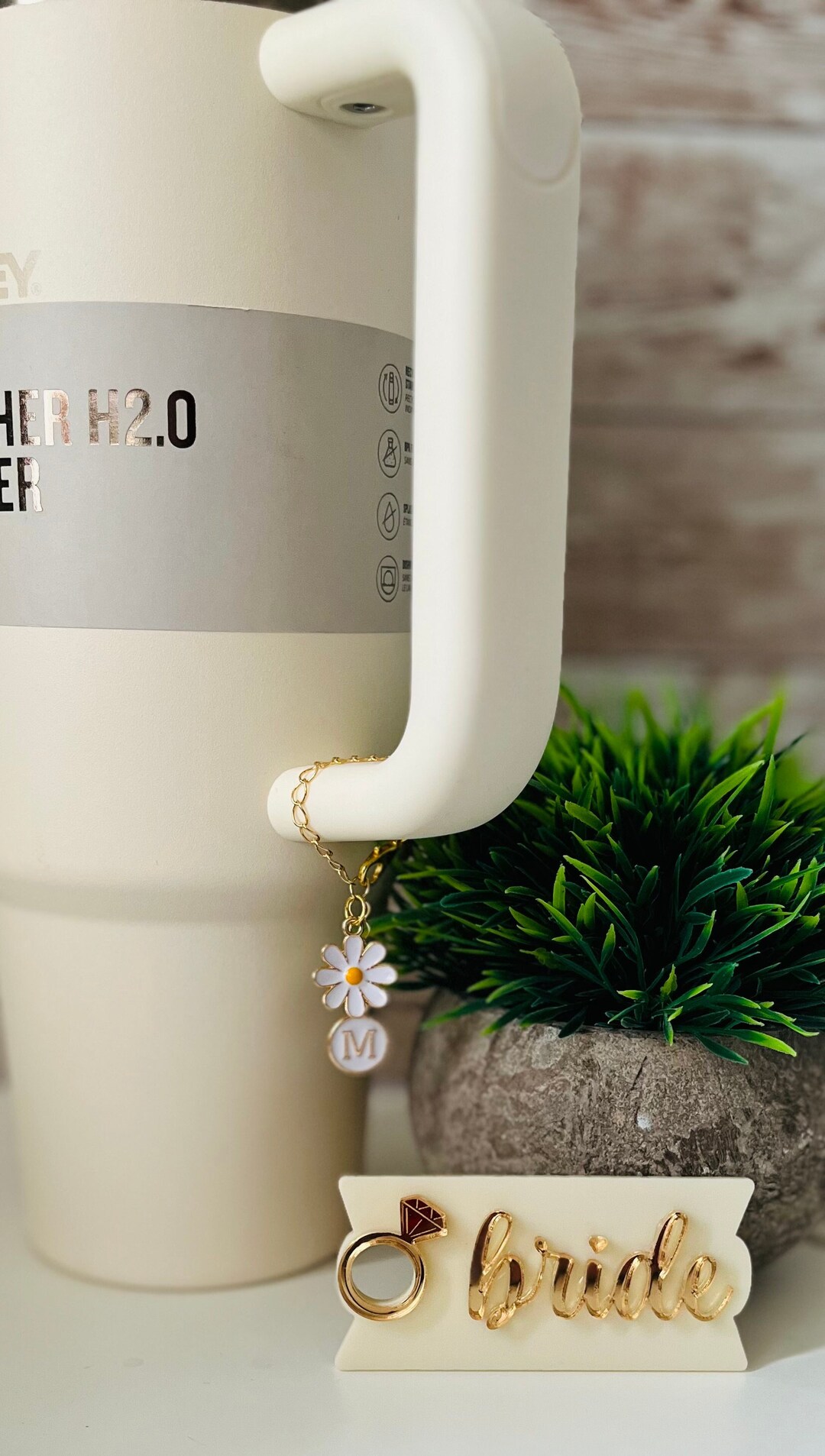 Bridal Stanley Tumbler Set/cream Gold/cup Charm/handle Charm/tumbler ...