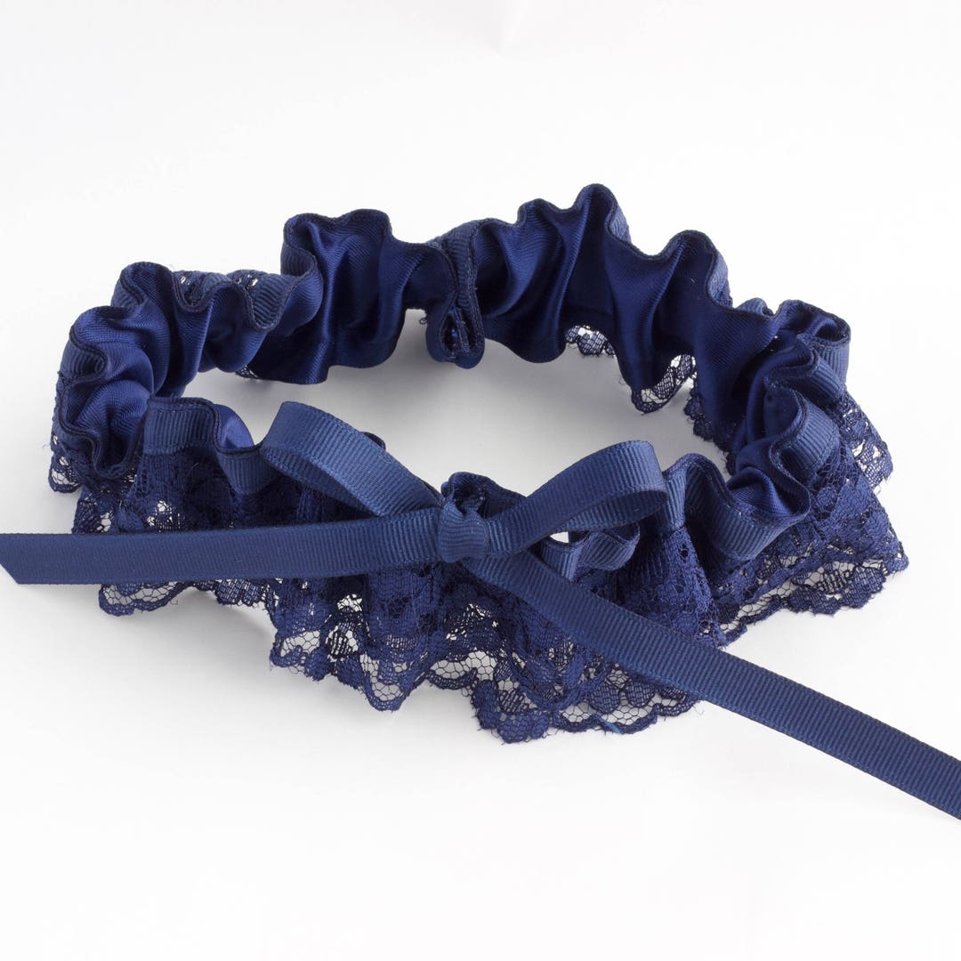 Blue Lace Garter, Navy Blue Garter, Something Blue Satin Garter, Bridal ...
