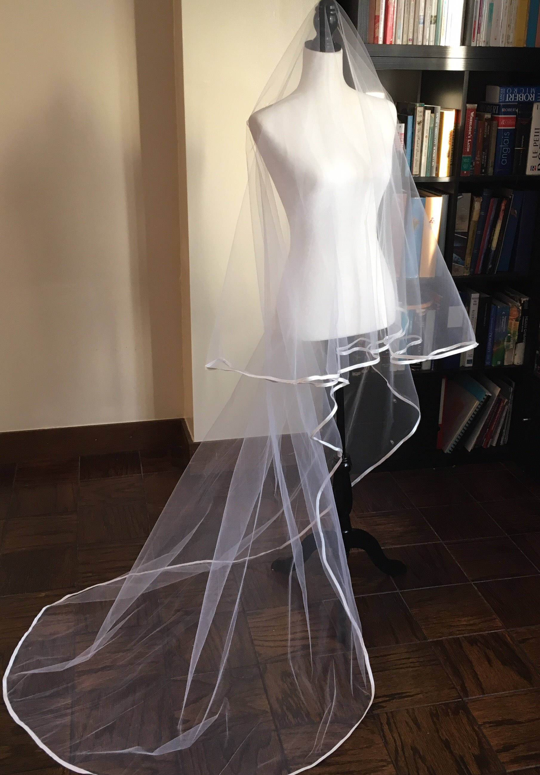 Satin Ribbon Veils, Cascading Veil, Cathedral Wedding Veil, Two Layer ...