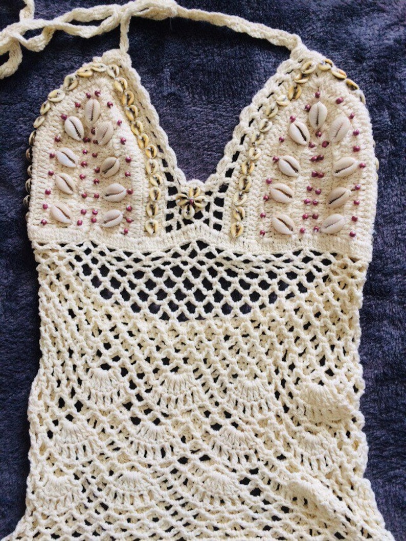 Boho Mini Dress With Shells /crochet Mini Dress/embroidered - Etsy