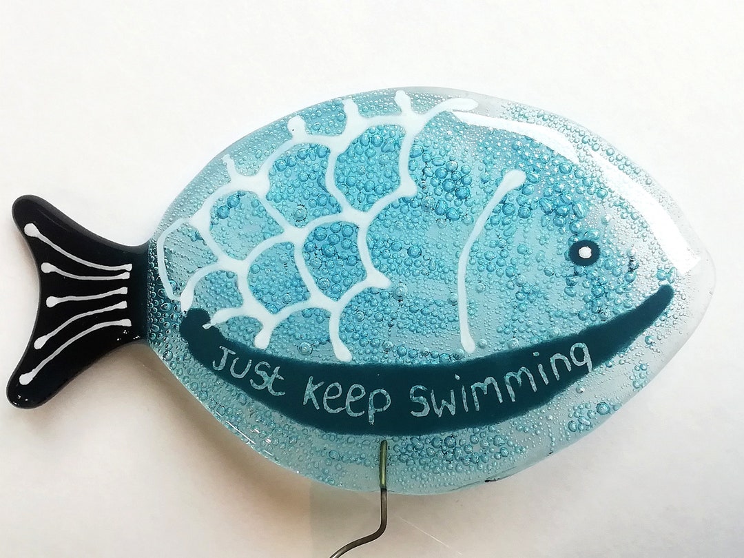 Fused Glass Bubbled Fish, Swimming Fish Ornament, "just Keep Swimming ...