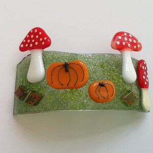 Toadstool Candle Screen, Autumnal Tealight Screen, Autumn Decor, Fused ...