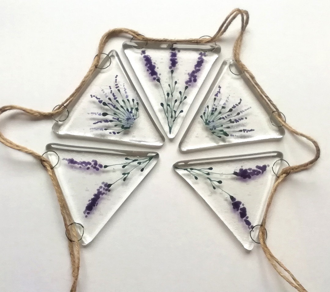 Lavender Glass Garden Bunting, Fused Glass Bunting With Garden Lavender ...