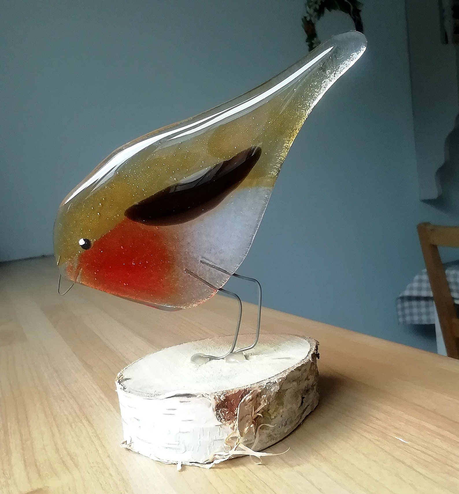 Robin on a Log Fused Glass Standing Robin Beautiful Glass - Etsy UK