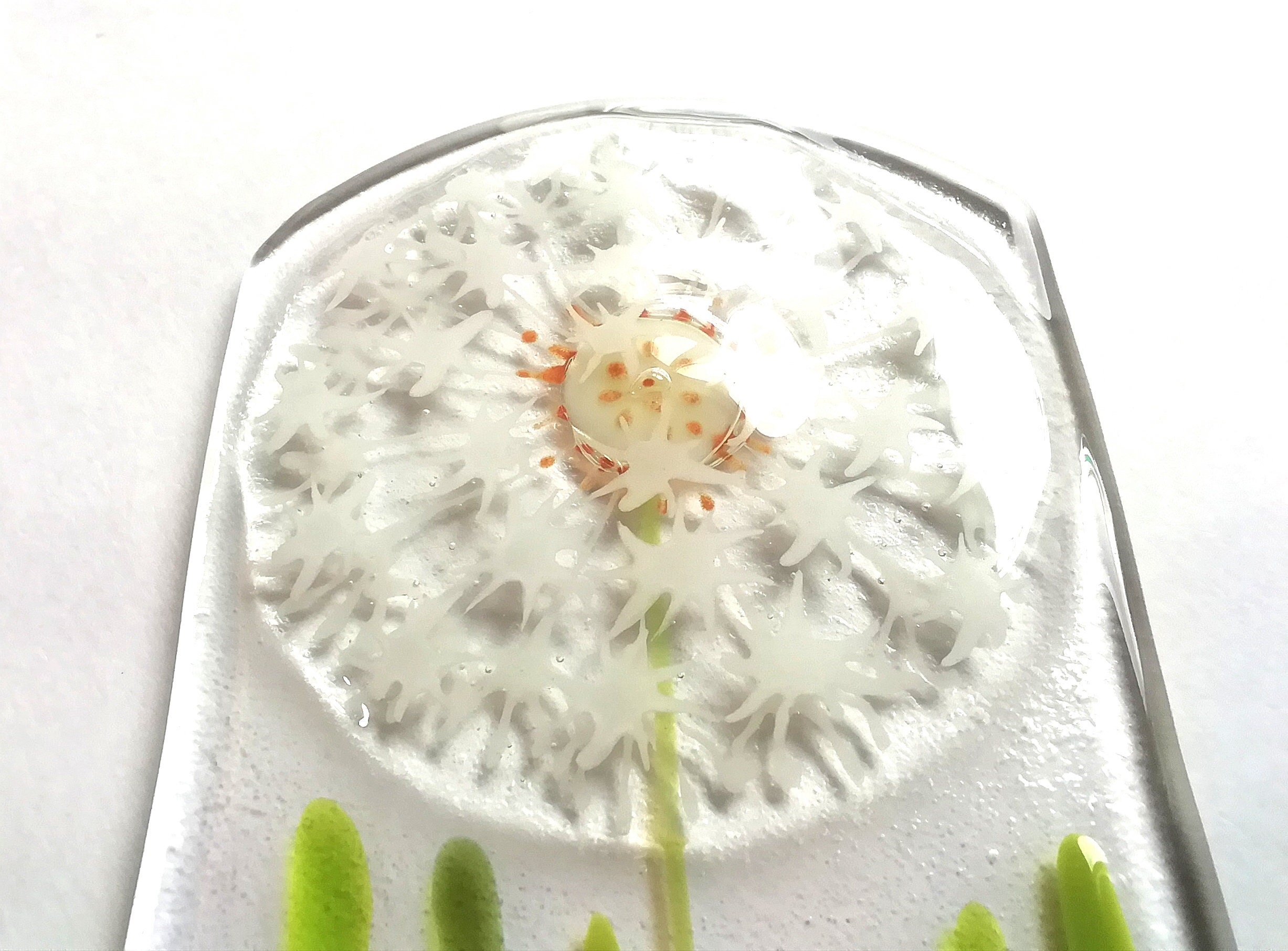 Dandelion art 3D dandelion fused glass shelf ornament | Etsy