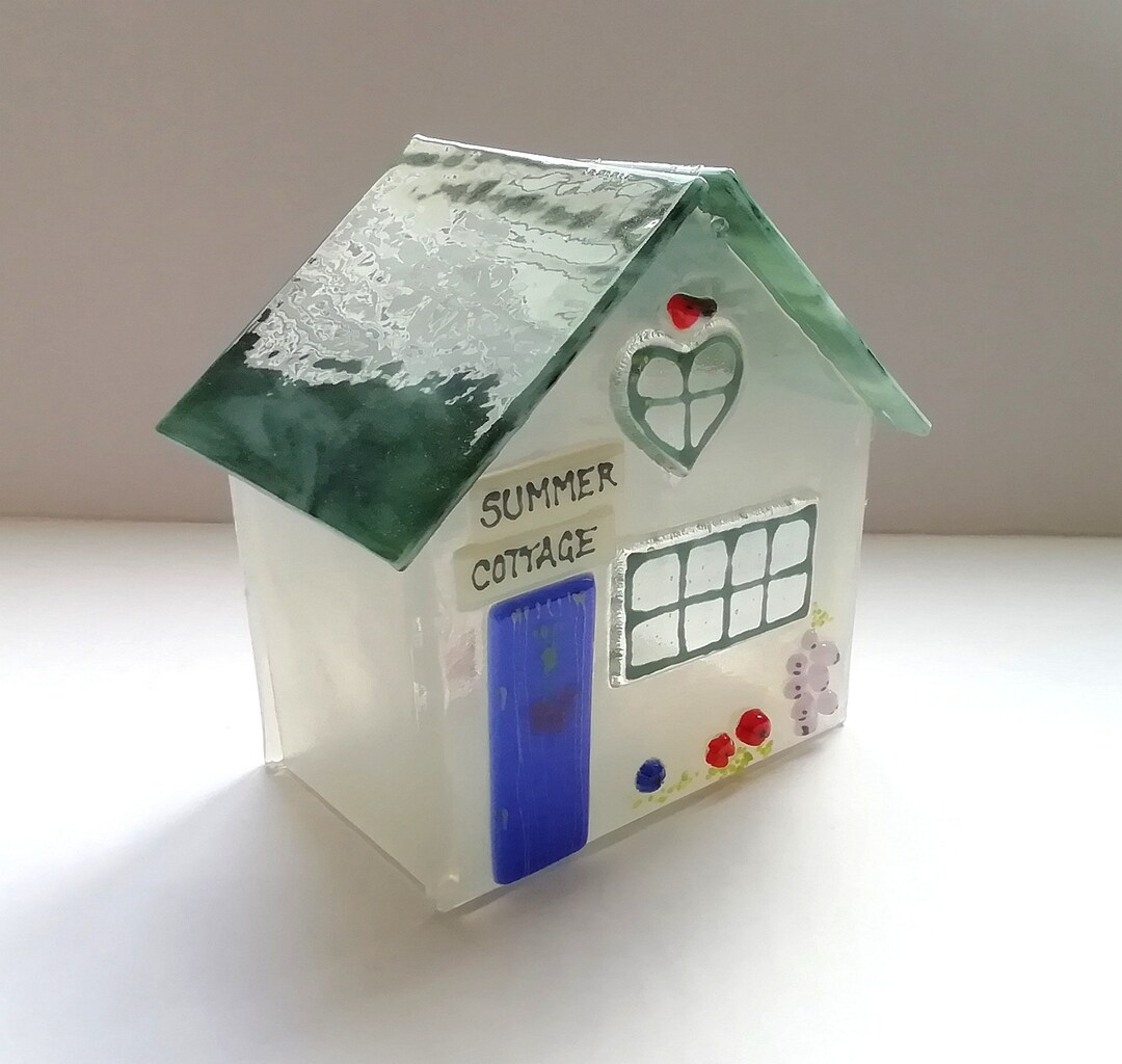 Summer Cottage Tealight Cover, Made to Order, Fused Glass Cottage ...