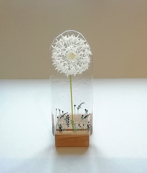 Dandelion Art 3D Dandelion Fused Glass Shelf Ornament | Etsy
