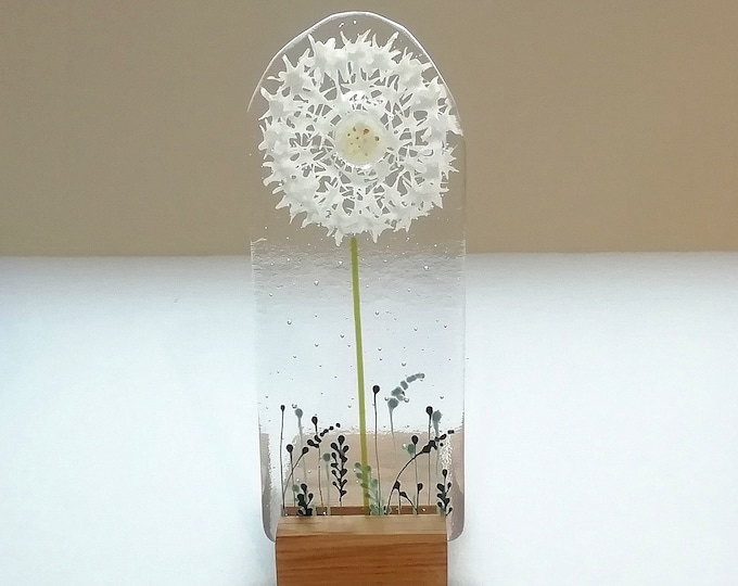 Dandelion Art, 3D Dandelion Fused Glass, Shelf Ornament Dandelion Head ...