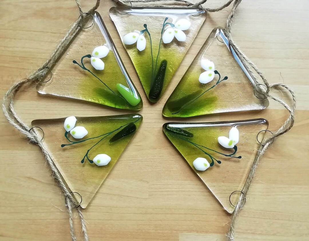 Snowdrop Bunting, Birthday Gift, Fused Glass, Beautiful Glass Bunting ...