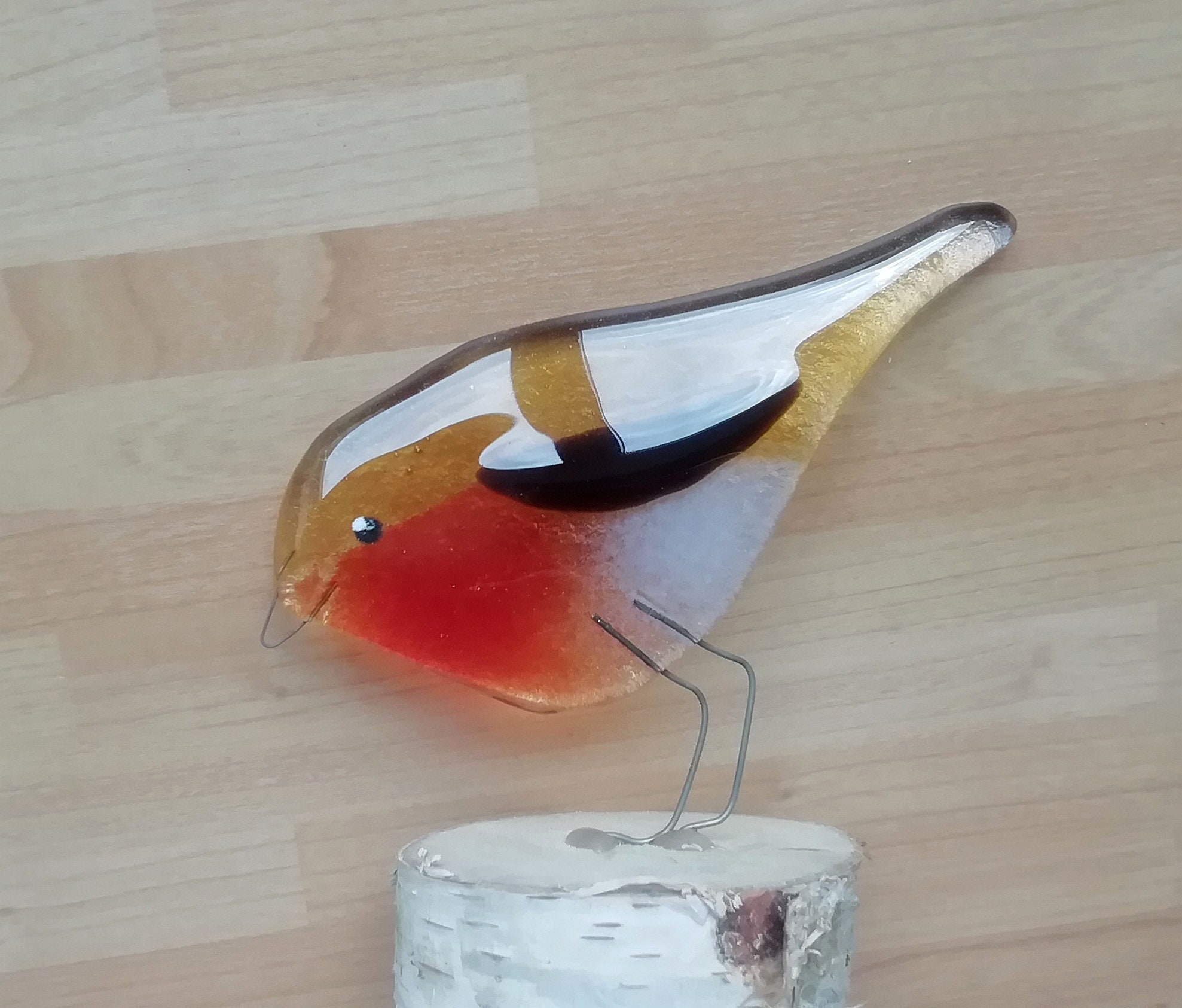 Robin on a Log Fused Glass Standing Robin Beautiful Glass - Etsy UK