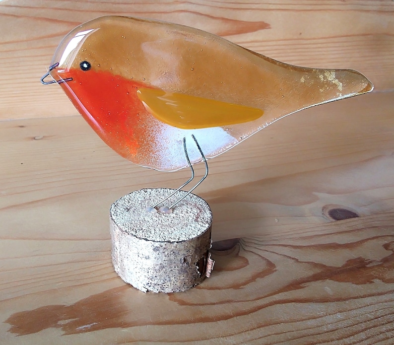 Robin on a Log Fused Glass Standing Robin Beautiful Glass - Etsy UK