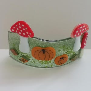 Toadstool Candle Screen, Autumnal Tealight Screen, Autumn Decor, Fused ...