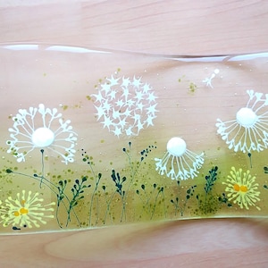 Delicate Dandelions in Fused Glass, Freestanding Dandelion Glass Curve ...