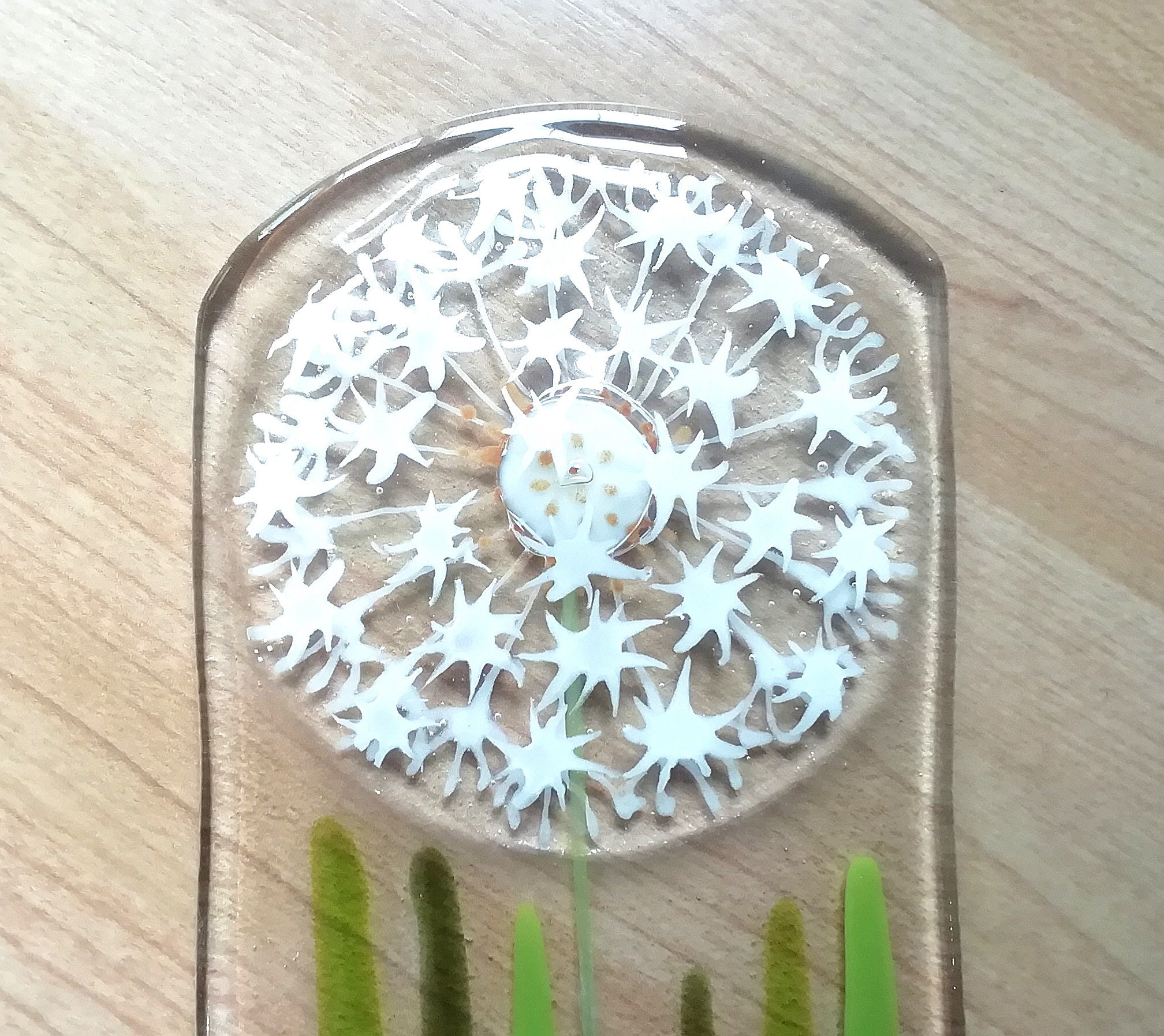 Dandelion art 3D dandelion fused glass shelf ornament | Etsy