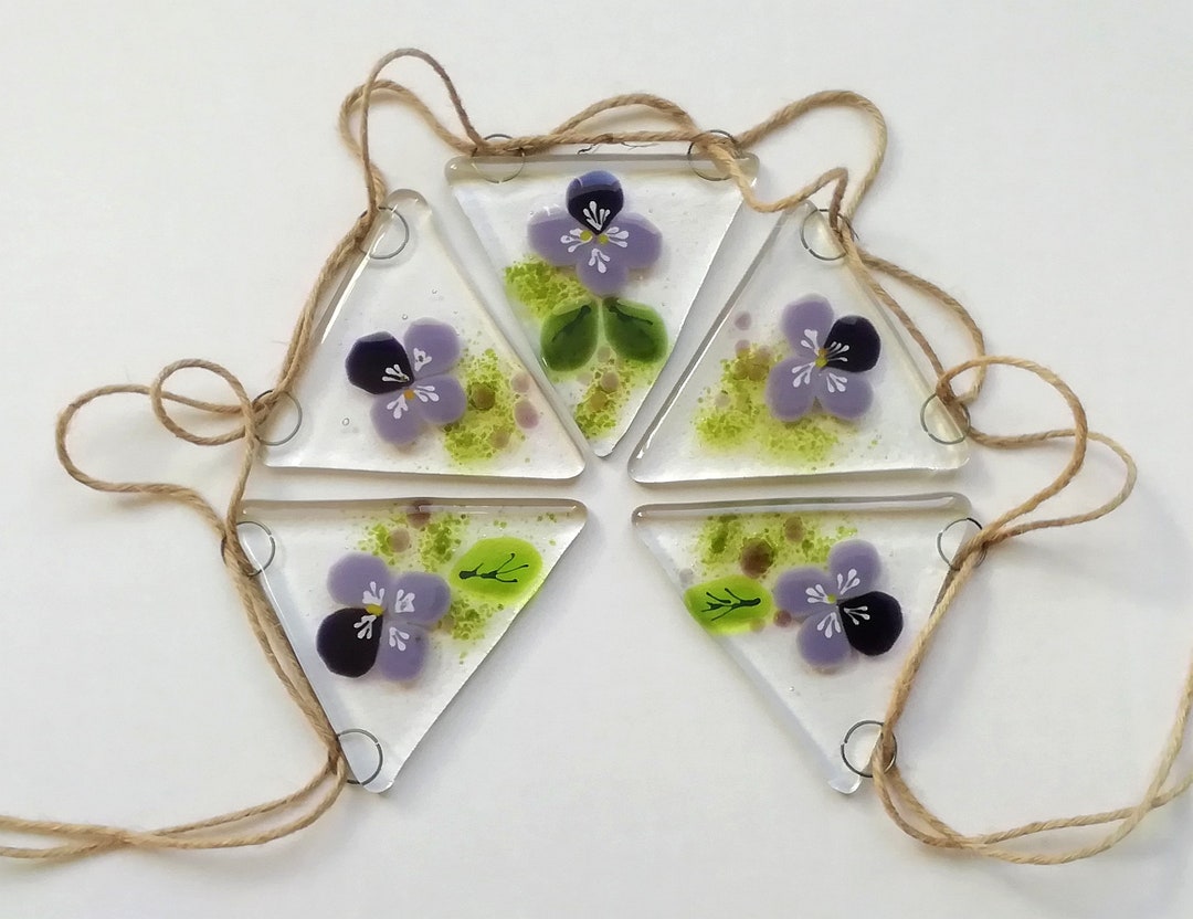 Pansy Flower Bunting: Garden Decoration Garland, Fused Glass Bunting ...