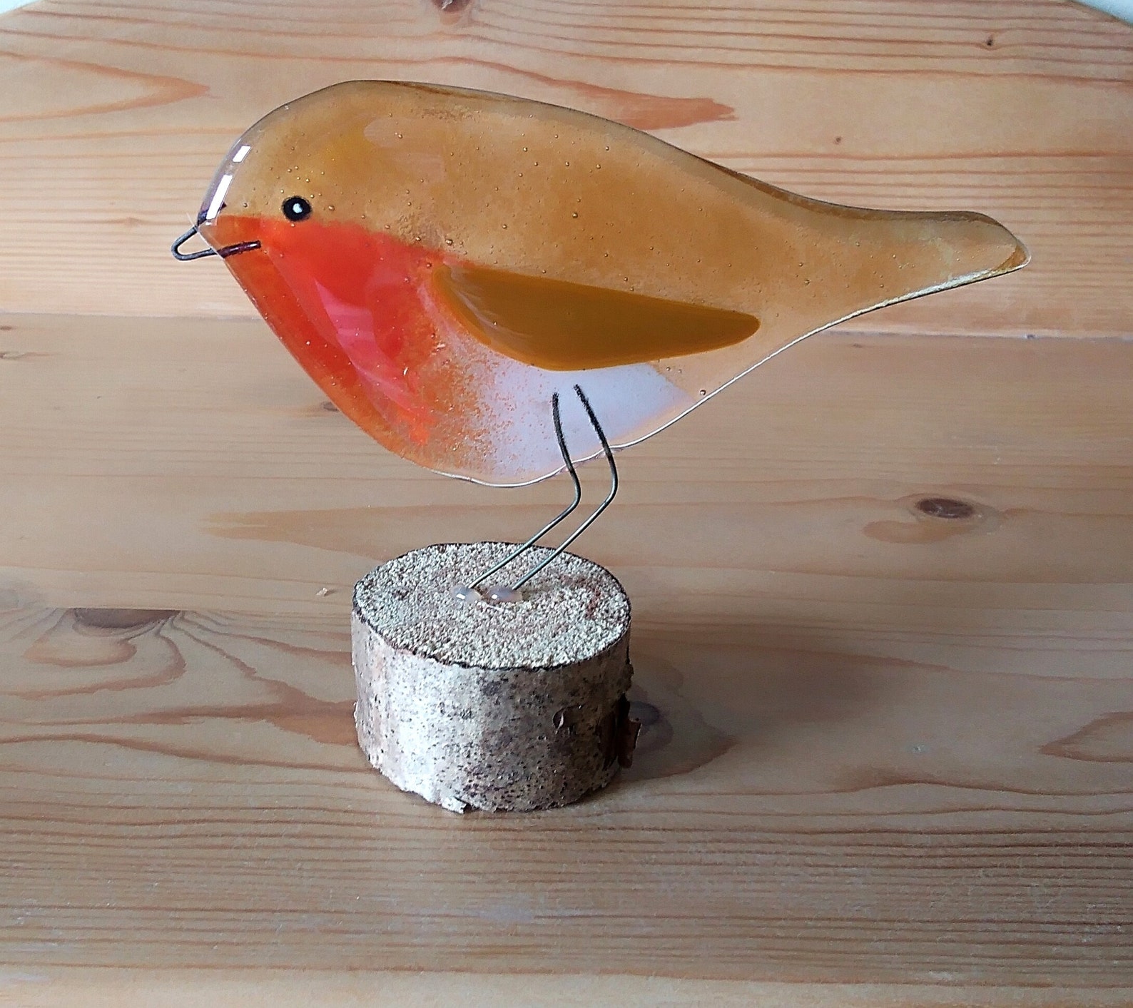 Robin on a Log Fused Glass Standing Robin Beautiful Glass | Etsy UK
