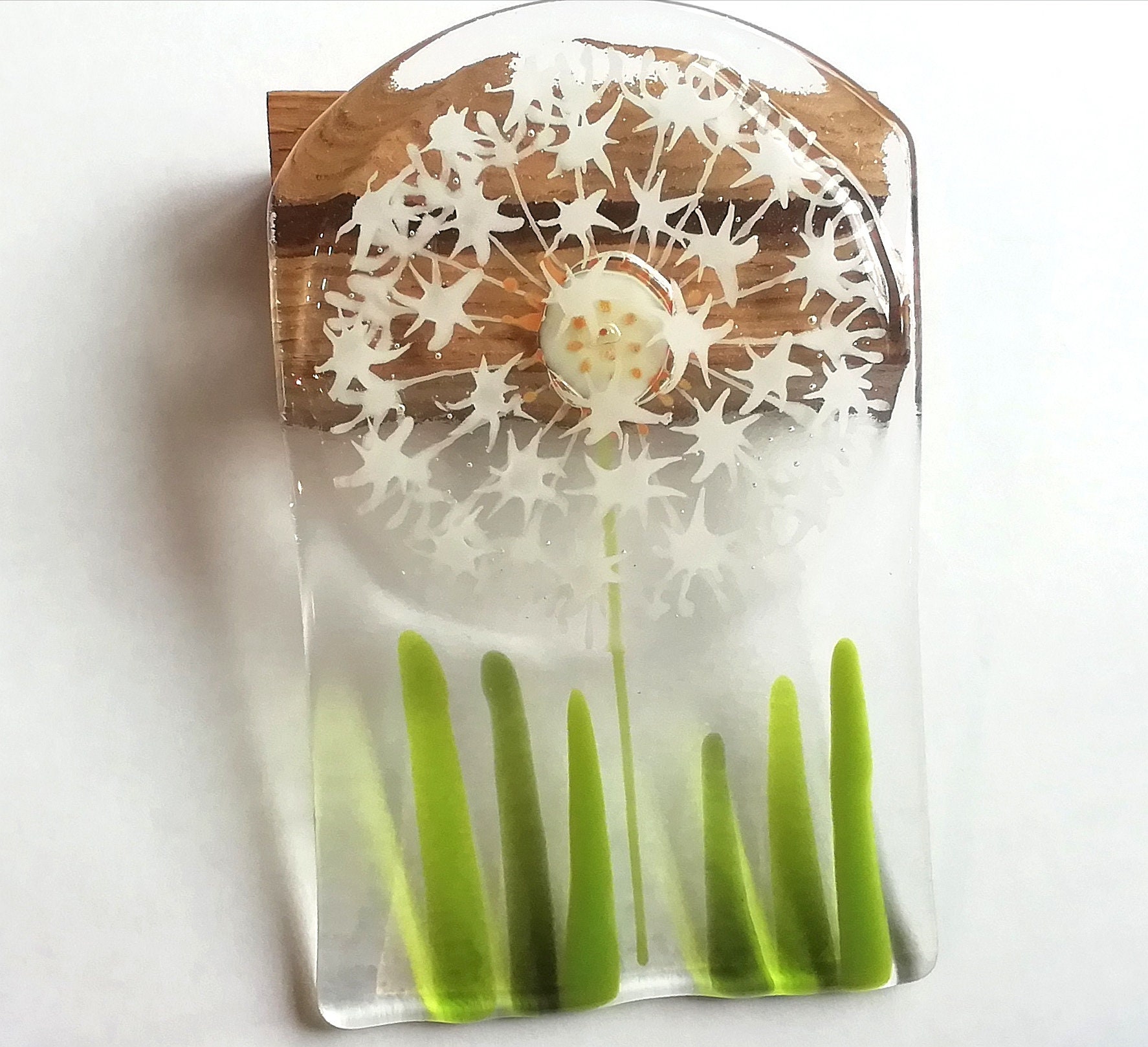 Dandelion art 3D dandelion fused glass shelf ornament | Etsy