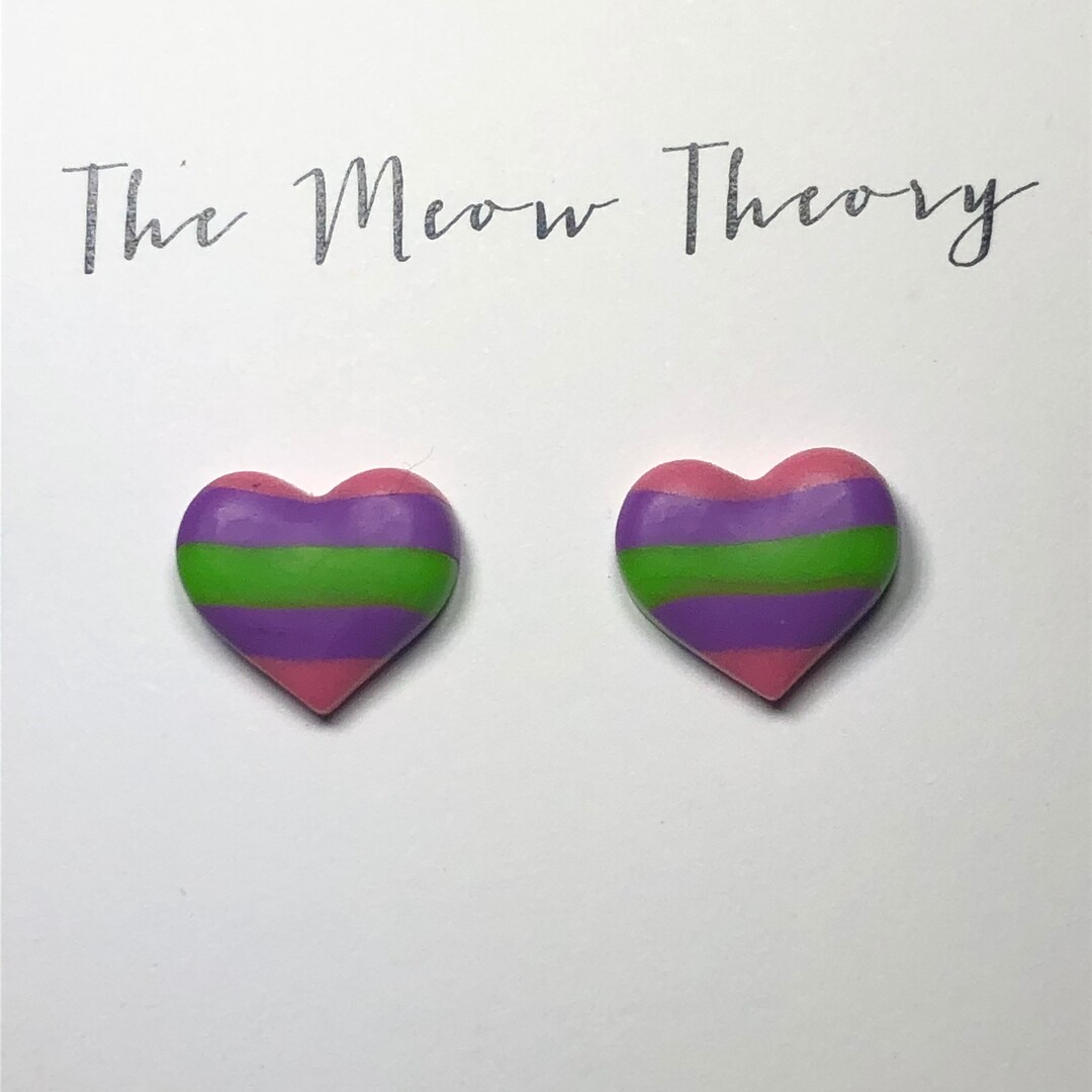 Trigender Pride Flag Heart Stud Polymer Clay Earrings - Etsy