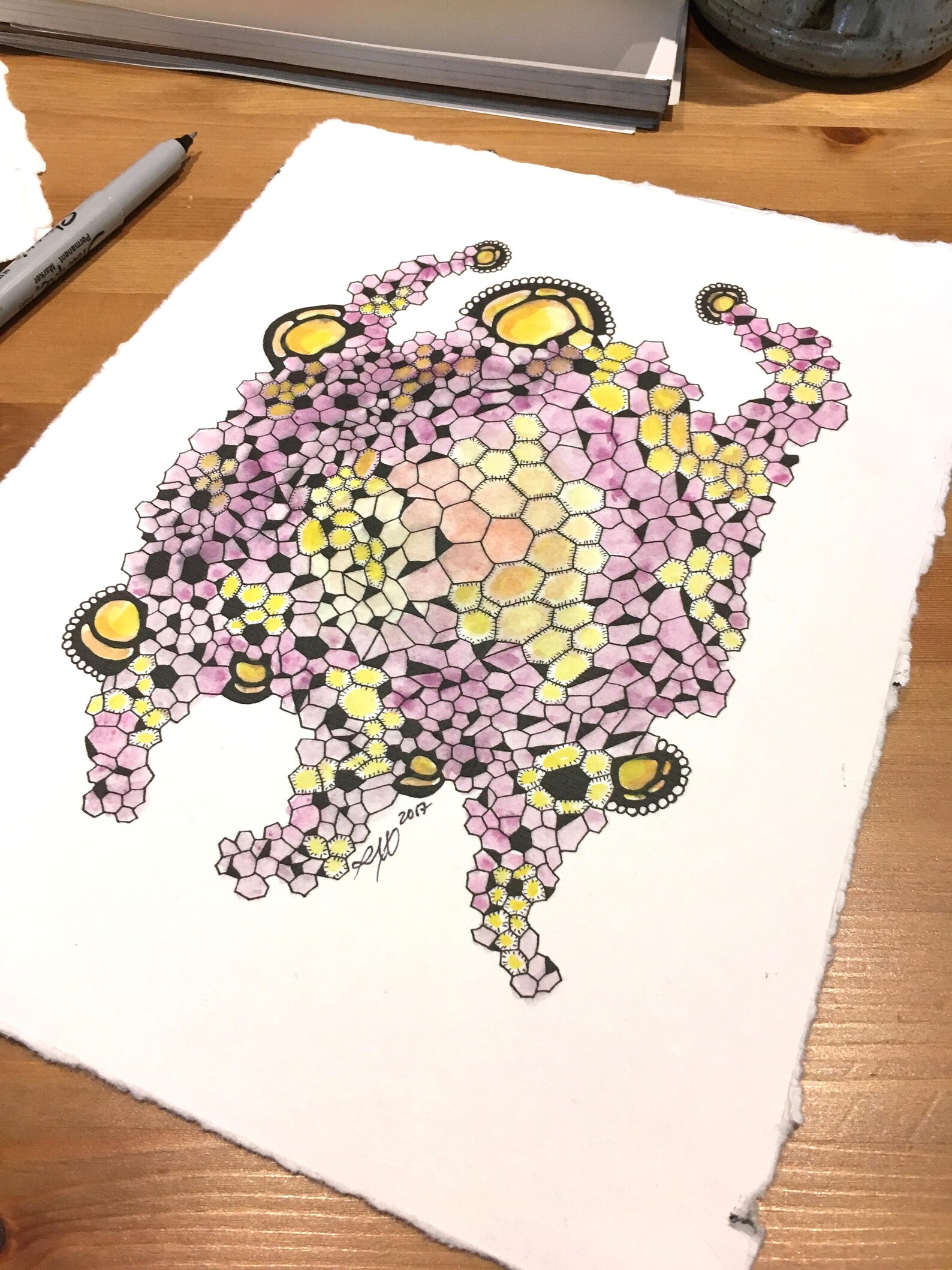 Cellular Monster 2 - Art Print, Handmade Ink Drawing, Simple, Graphic ...