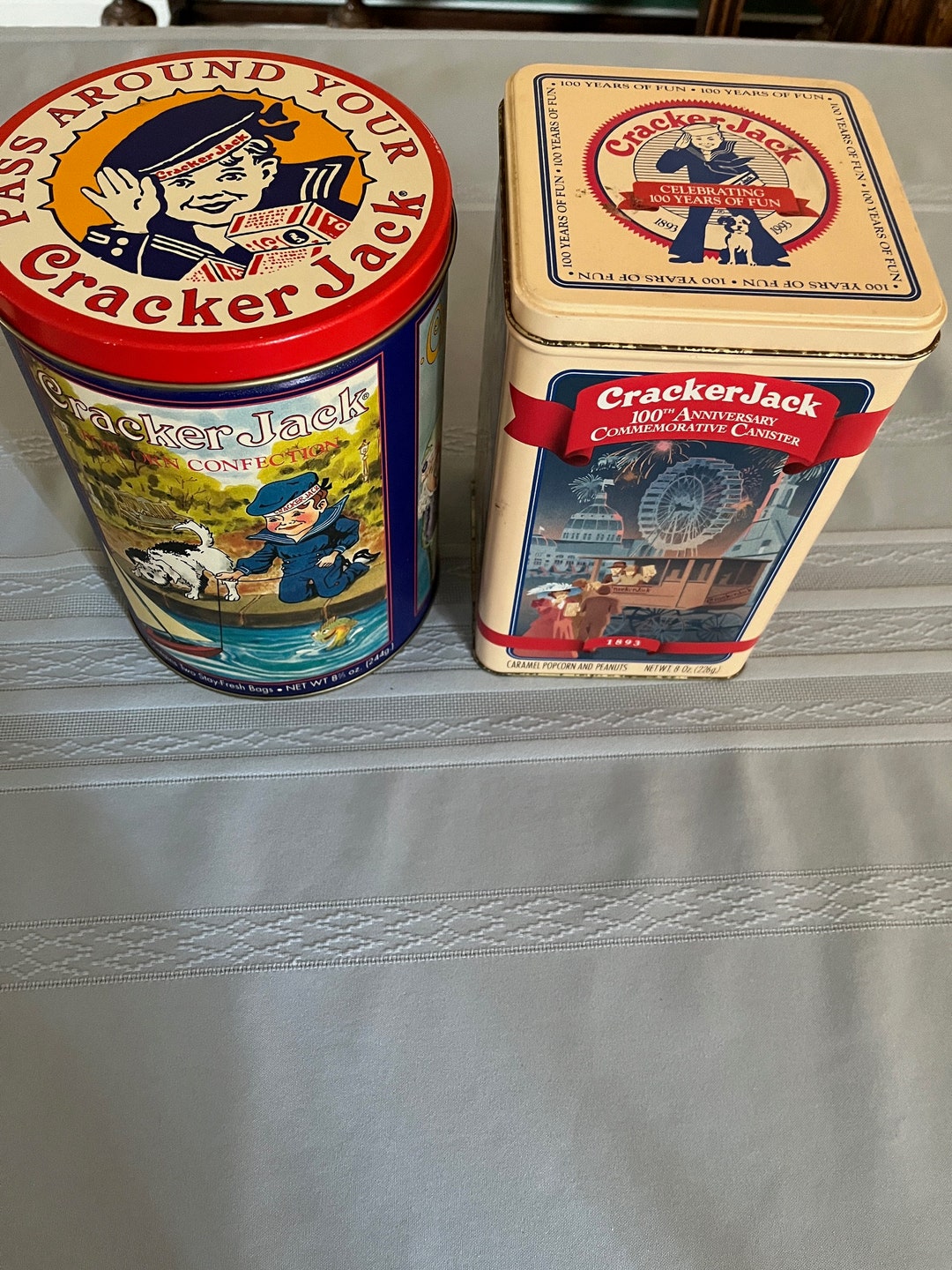 2 Vintage Cracker Jack 8 Tins, 100th Anniversary and 1992 Series 3 ...