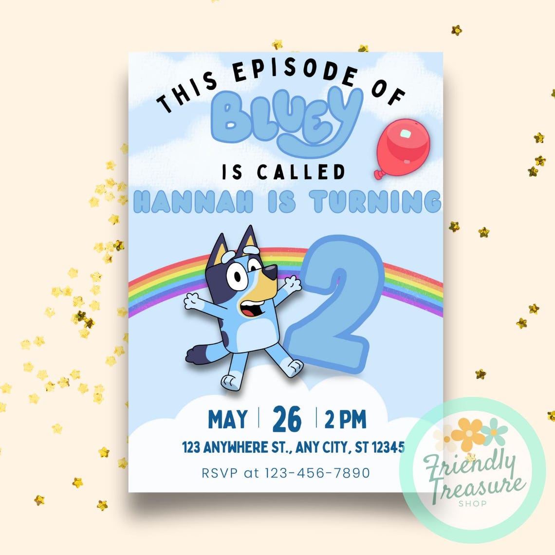 Editable Bluey & Bingo Invitations and Thank You Cards Template Canva ...