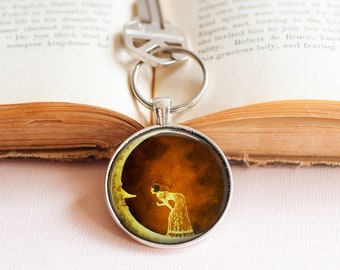 Cat on Moon Key Ring-cat Sitting on Moon Keychain-moon Lover - Etsy