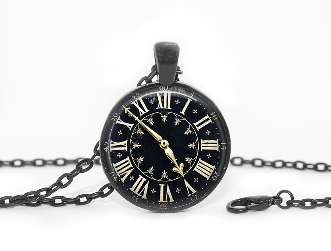 Glass Art Clock Necklace Clock Pendant Old Clock Necklace Old Clock ...