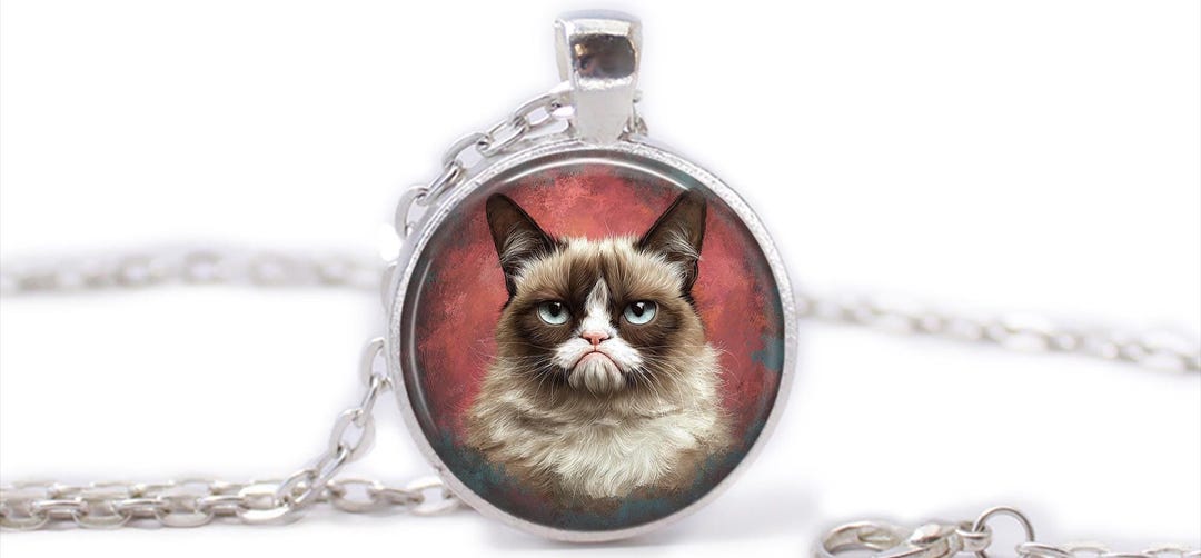 Funny Grumpy Cat Pendant Necklace: Handcrafted Cabochon Jewelry - Etsy