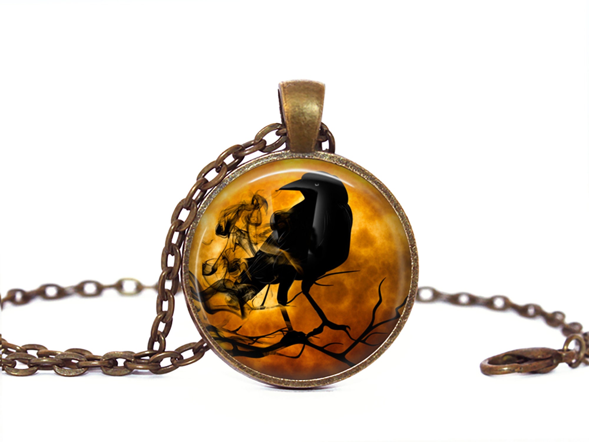 Raven Necklace: Spooky Raven Cabochon Bird Jewelry Gift - Etsy