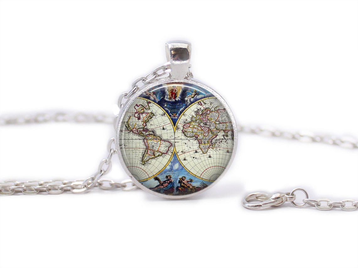 World Map Necklace World Map Pendant Old Map Necklace Old Map - Etsy
