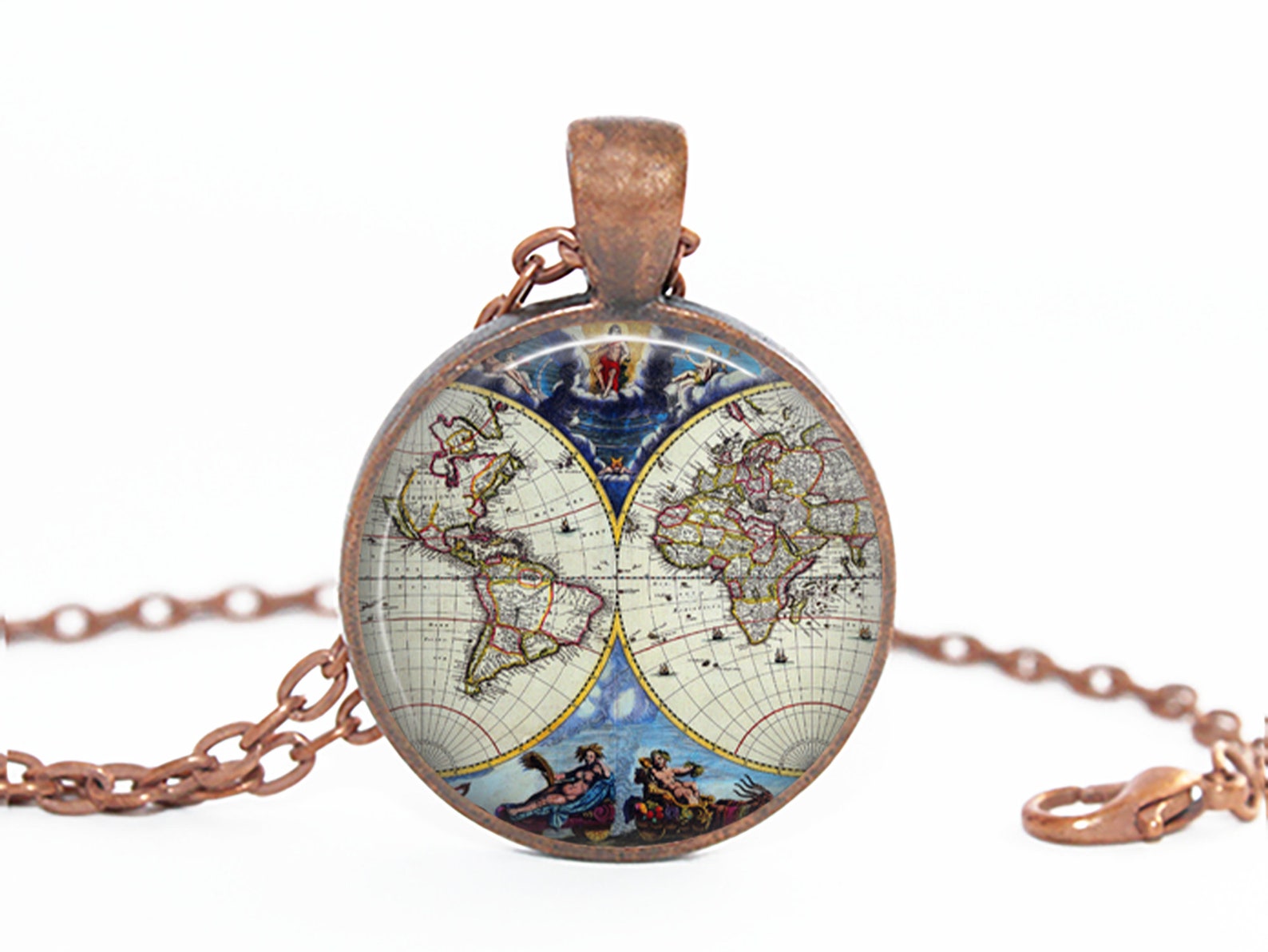 World Map Necklace World Map Pendant Old Map Necklace Old Map - Etsy