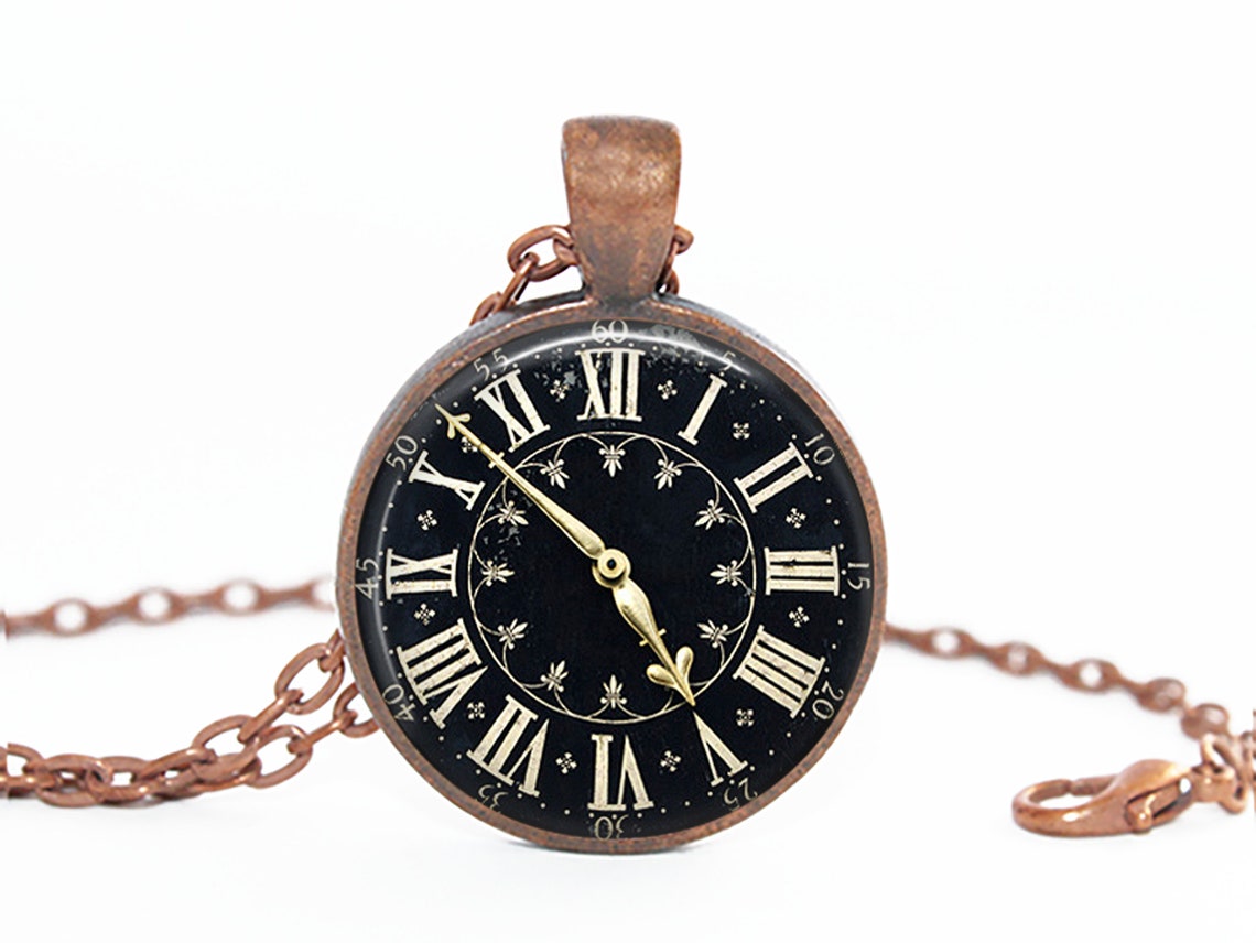 Glass Art Clock Necklace Clock Pendant Old Clock Necklace Old | Etsy