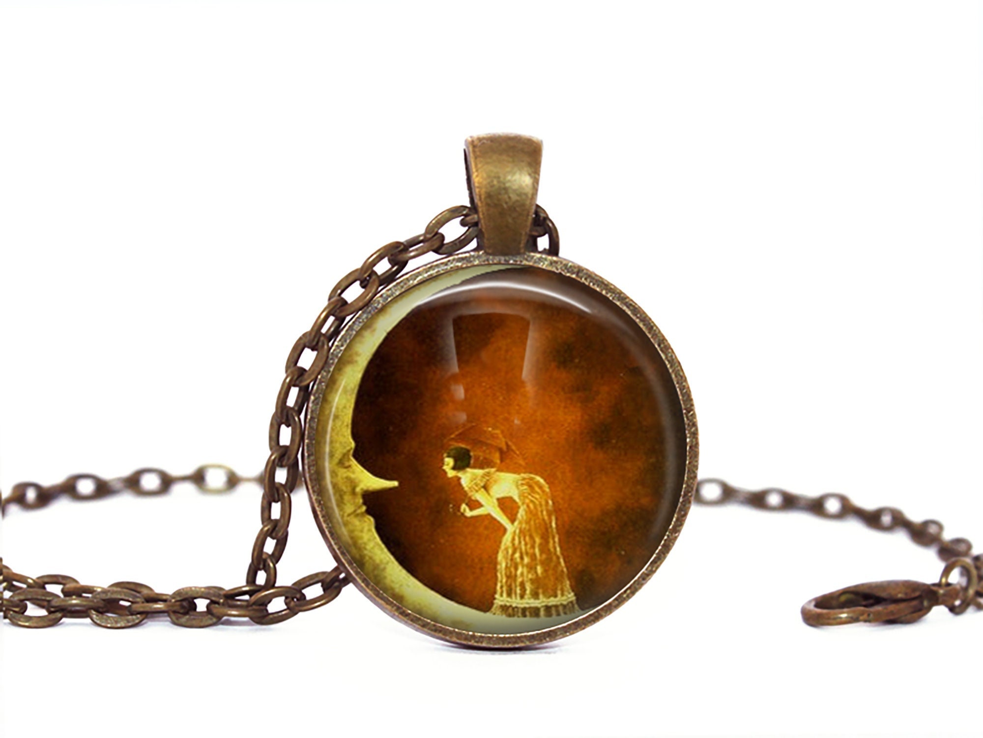 Moon Necklace Woman on the Moon Necklace Shannon Stamey Art - Etsy