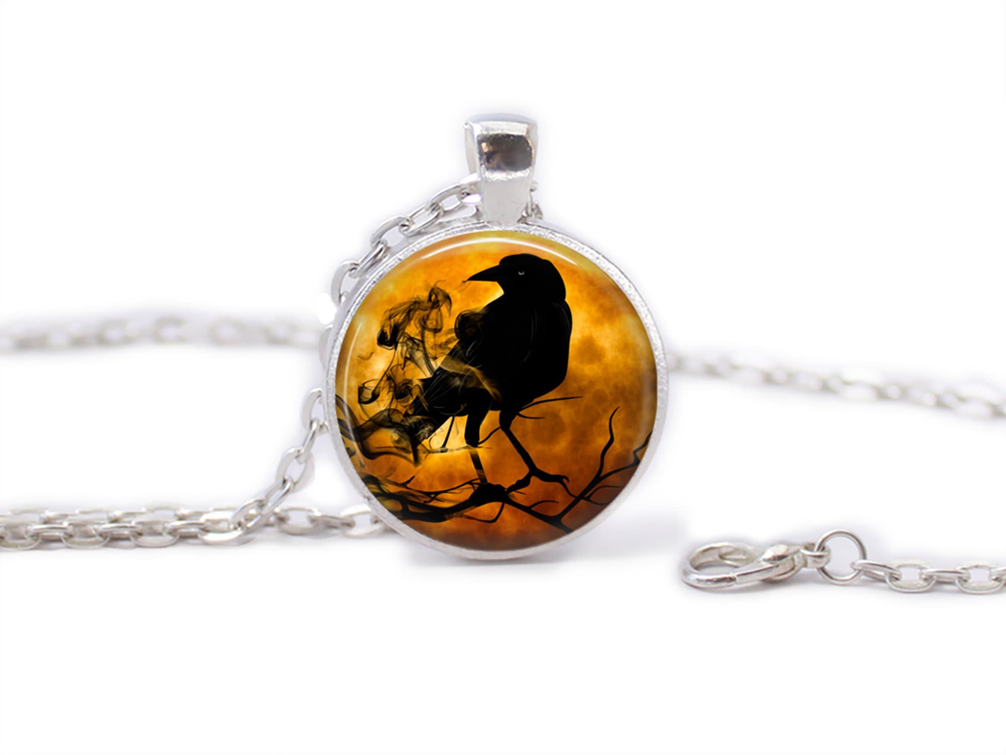 Raven Necklace: Spooky Raven Cabochon Bird Jewelry Gift - Etsy