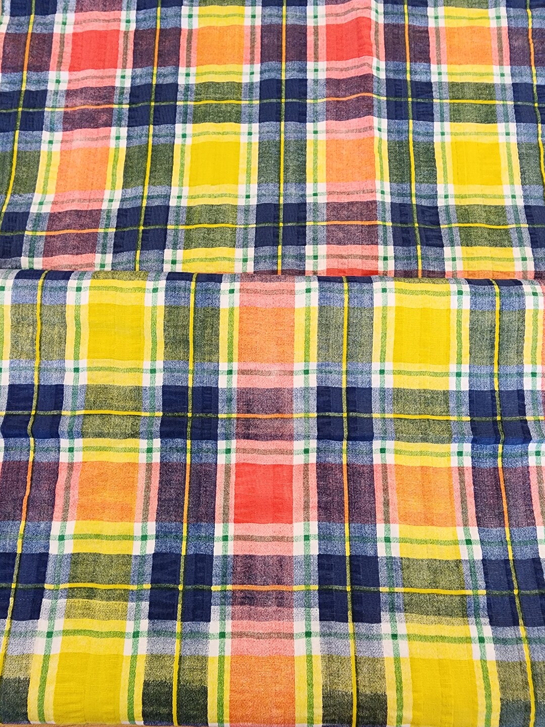 Vintage 70s Plaid Multi Colored Seer Sucker Fabric - Etsy