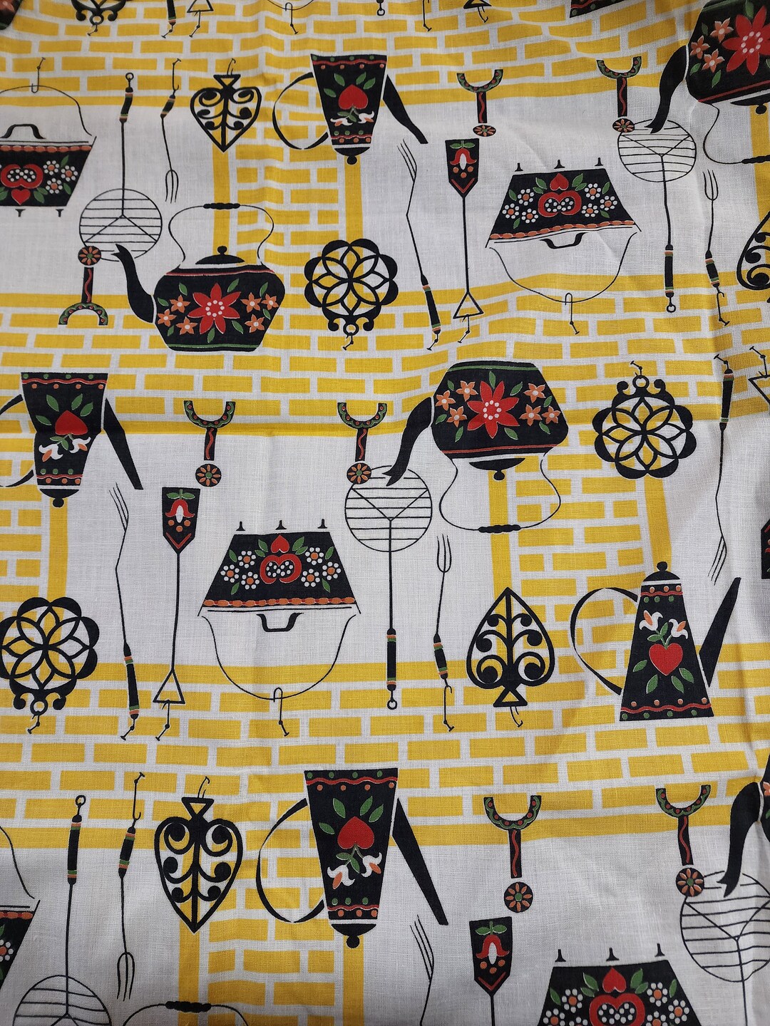 Dutch Hearth, Kettles, Tole Fabric 1930s 40s Cotton Narrow Width - Etsy