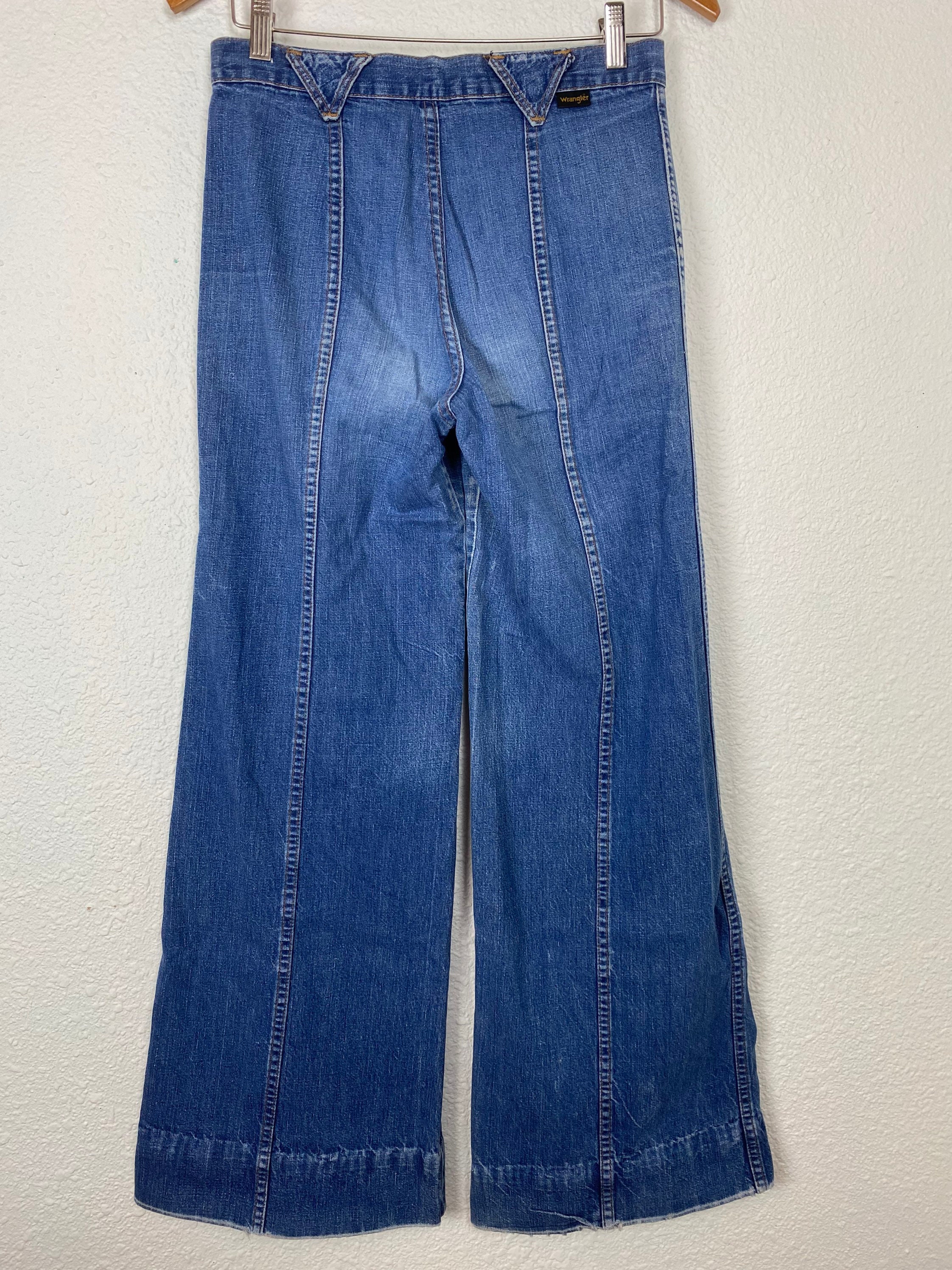 Vintage 70s Bell Bottom Wrangler Jeans, High Waisted Jeans, Medium Wash ...