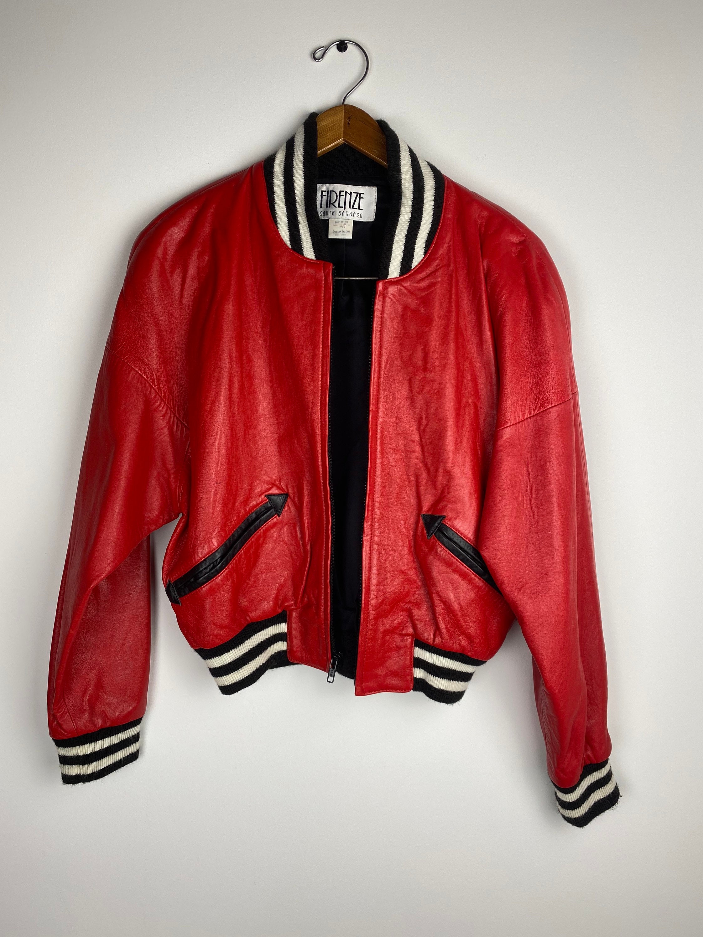 Vintage 80s Red Leather Bomber Jacket by Firenze Santa Monica - Etsy