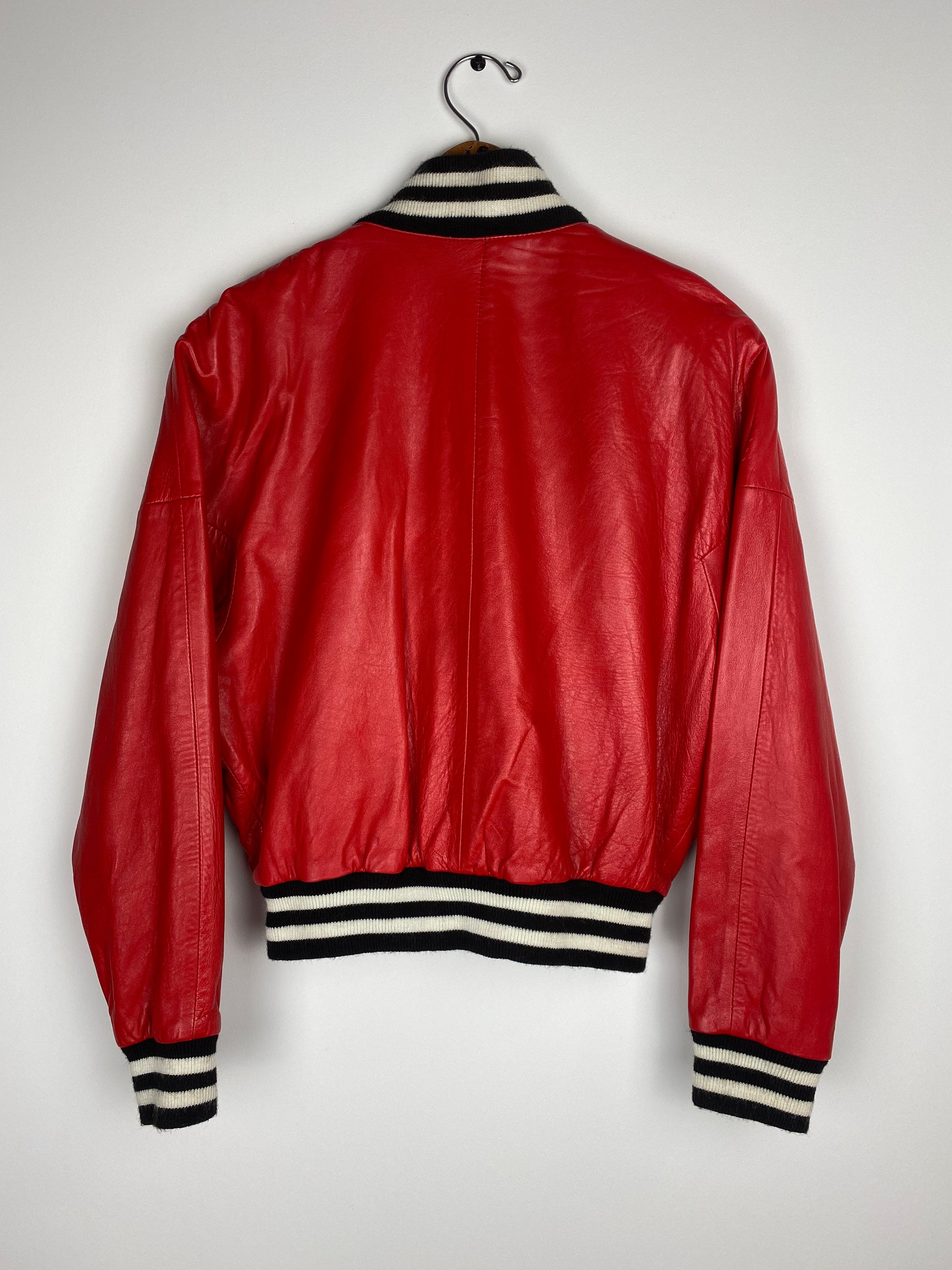 Vintage 80s Red Leather Bomber Jacket by Firenze Santa Monica - Etsy