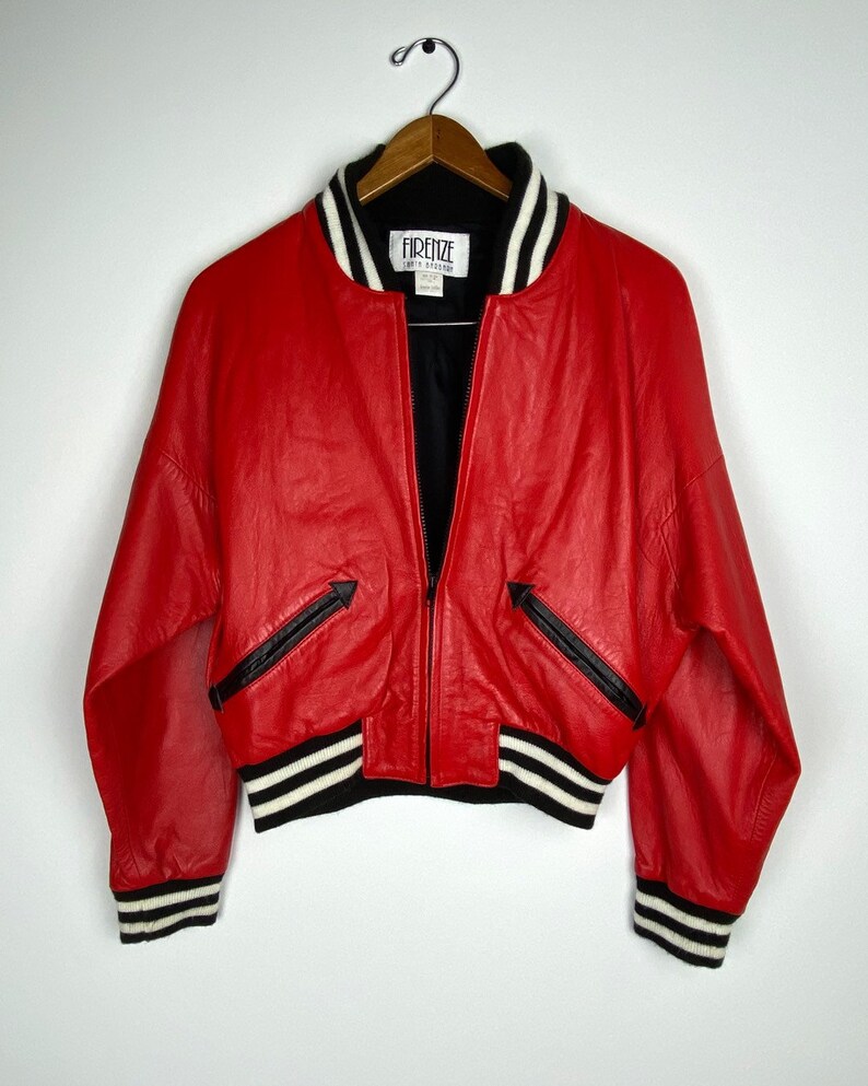 Vintage 80s Red Leather Bomber Jacket by Firenze Santa Monica - Etsy