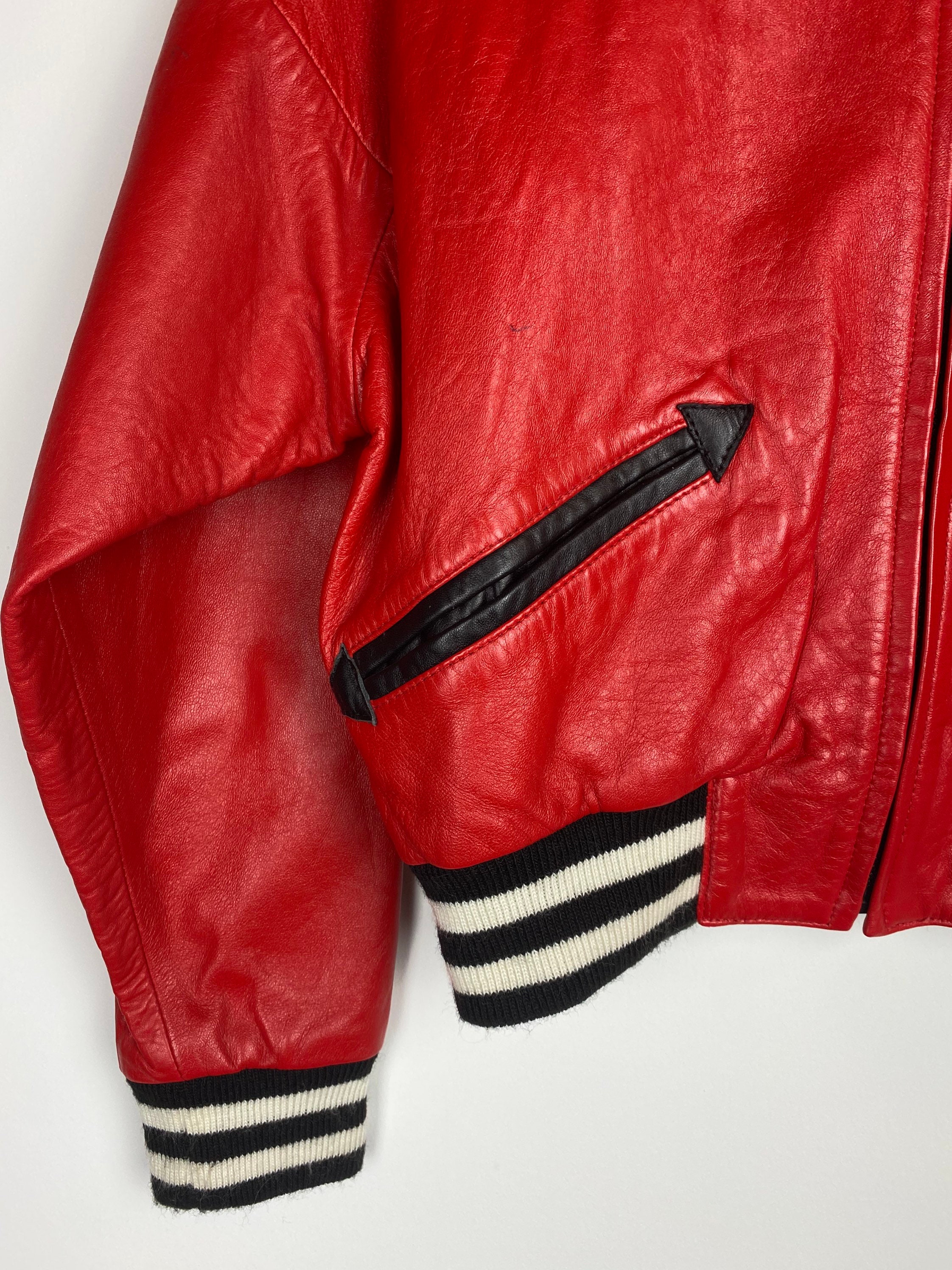 Vintage 80s Red Leather Bomber Jacket by Firenze Santa Monica - Etsy