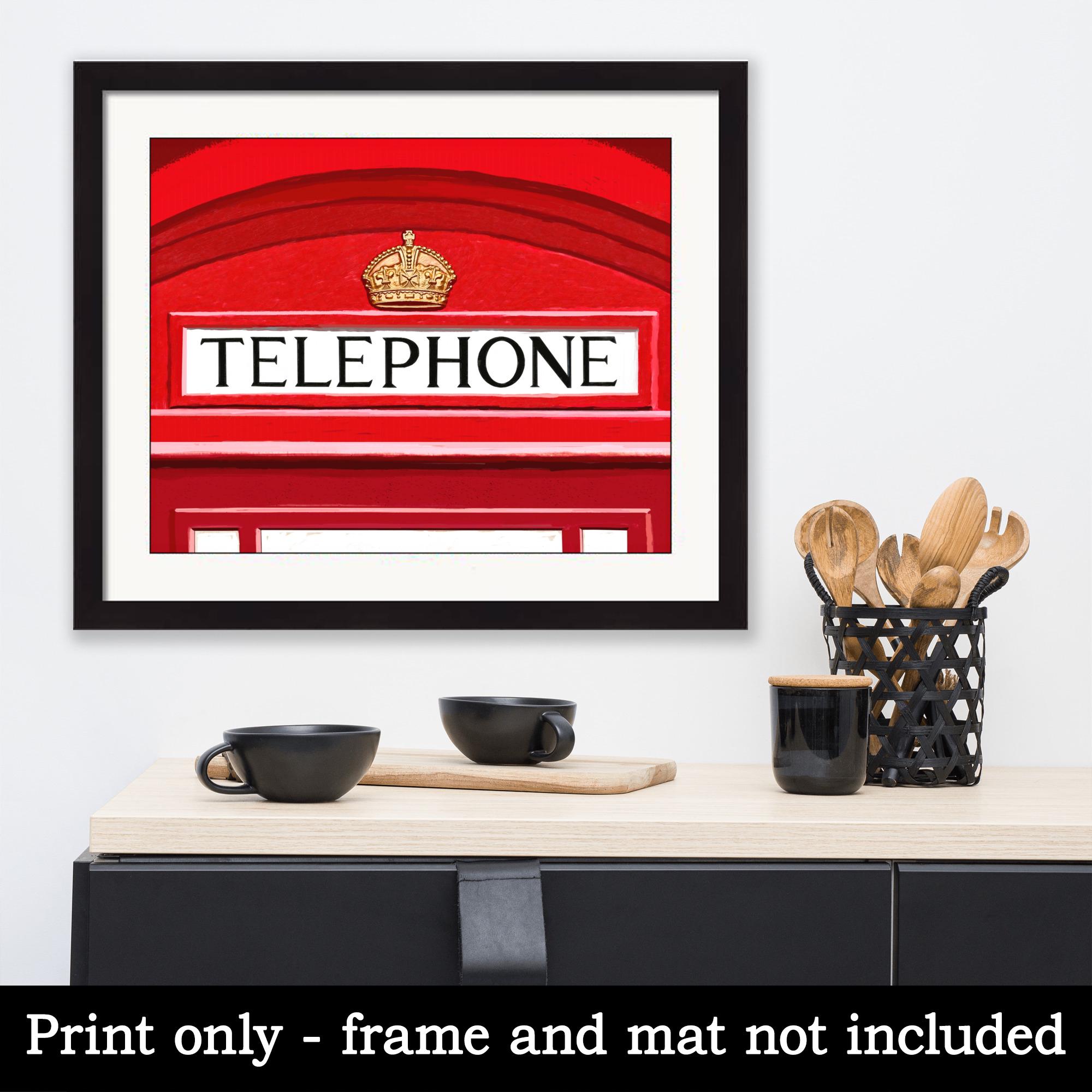 British Phone Booth Sign Print: Classic UK Red Telephone Box Wall Art ...