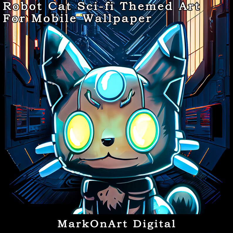 Robot Cat Sci-fi Themed Art for Mobile Phone Wallpaper or Lock Screen ...