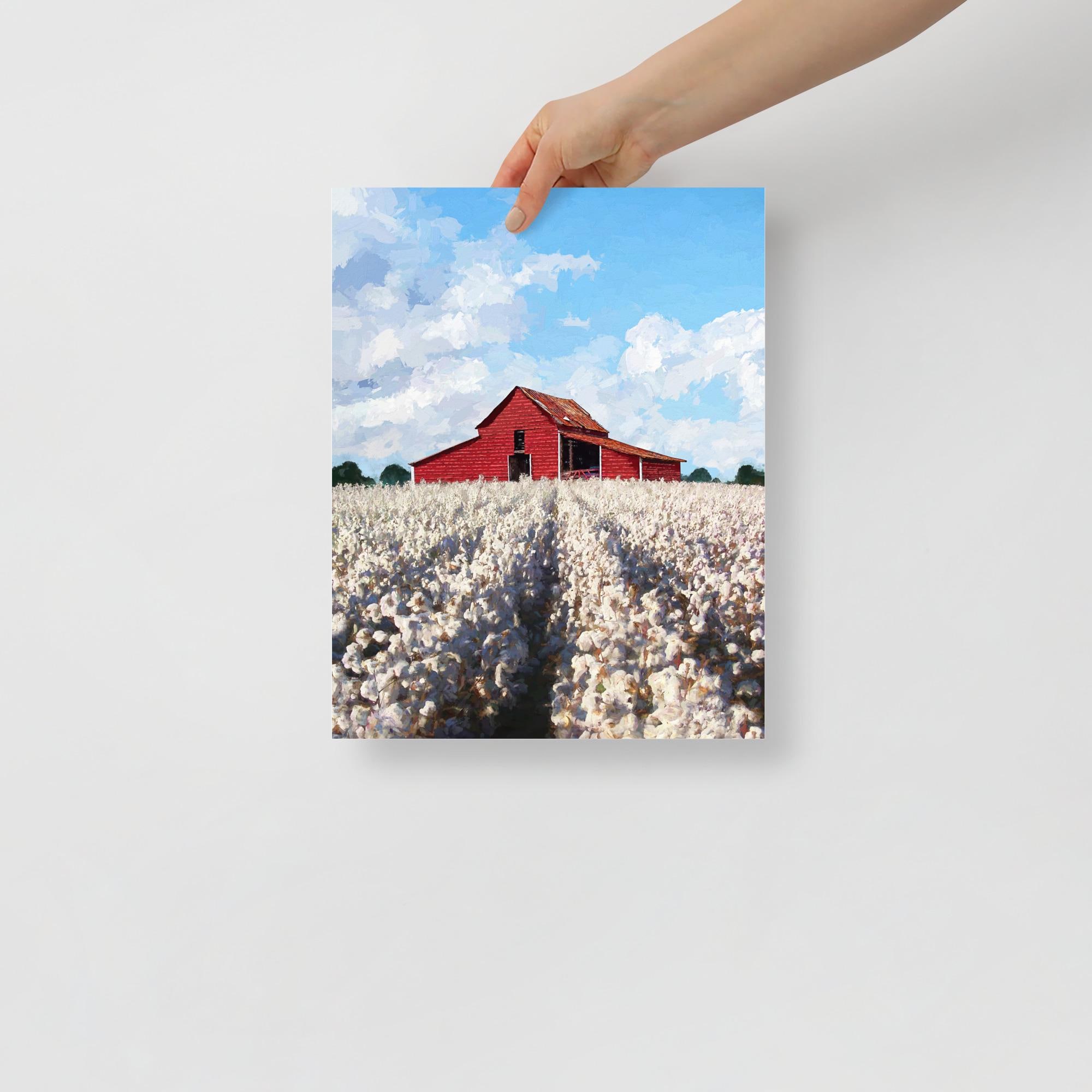 Cotton Field Art Print Cotton Field and Red Barn Wall Art Southern ...