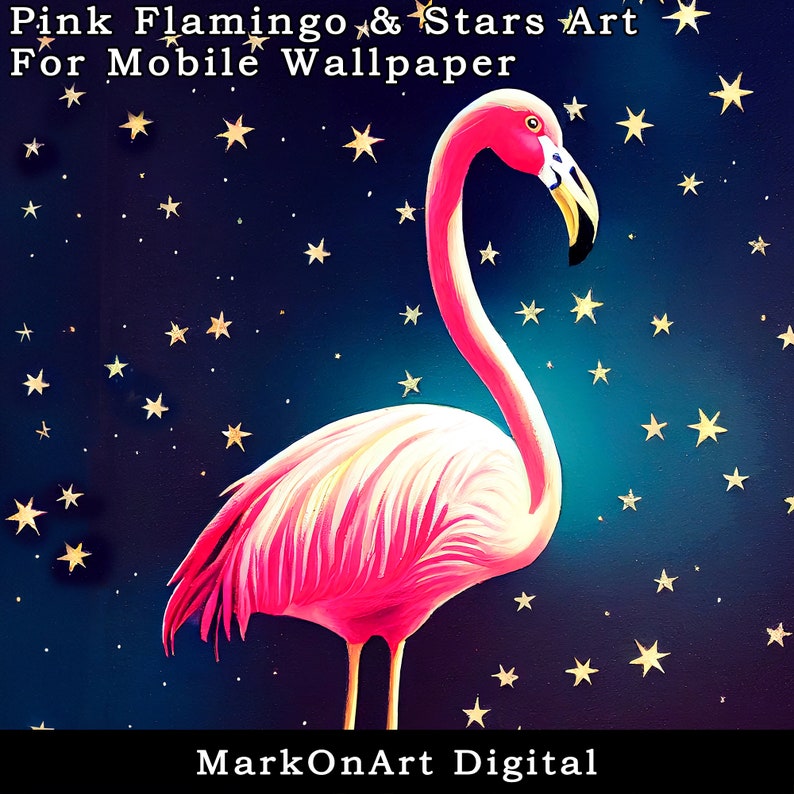 Pink Flamingo and Stars Art for Mobile Phone Wallpaper or Lock Screen ...