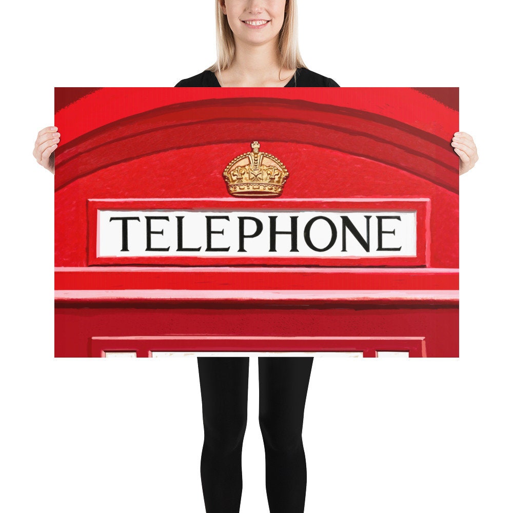 British Phone Booth Sign Print: Classic UK Red Telephone Box Wall Art ...